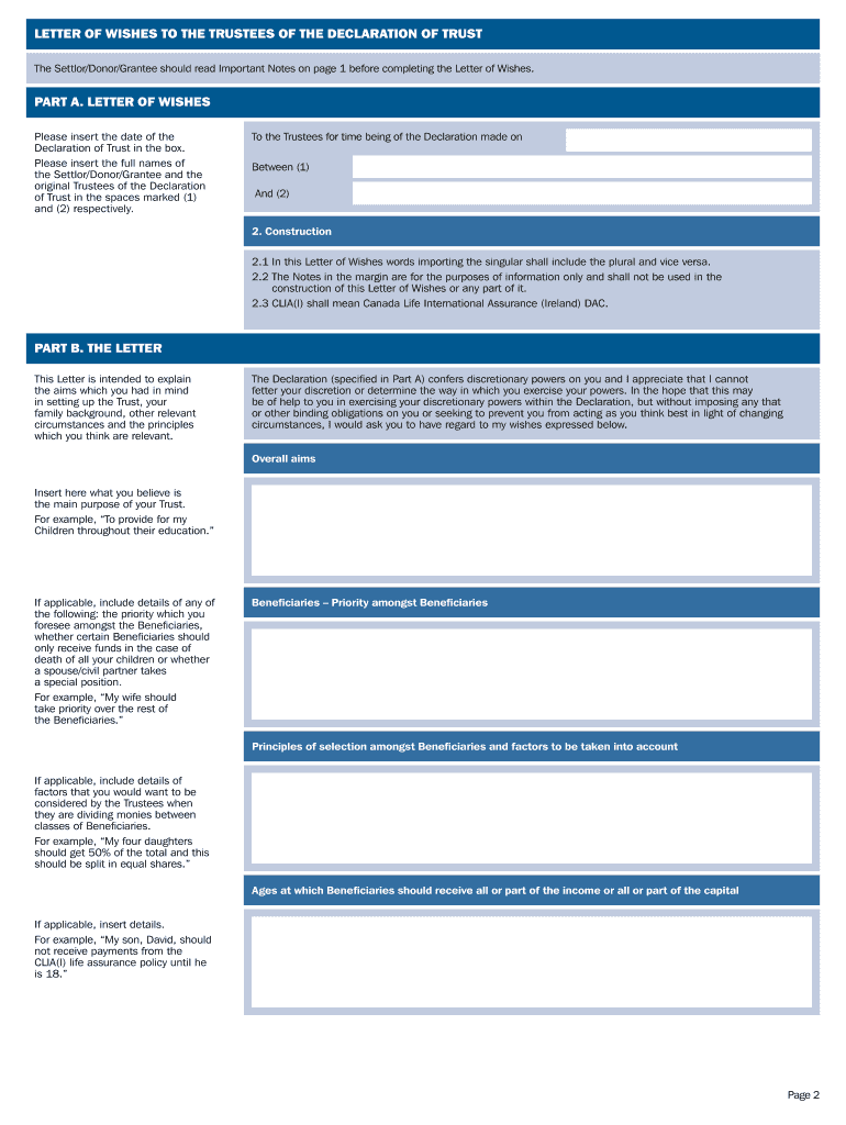 Fillable Online cli-ie-adviser canadalife co Letter of wishes - Canada ...