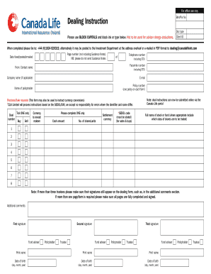 Canada Life International Dealing Instruction Form - Fill Online ...