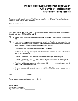 Fillable Online FOIA Affidavit of Indigency OPA - IOSCO County Michigan ...