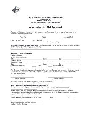 Fillable Online cityofbonham Application for Plat Approval - City of Bonham Fax Email Print ...