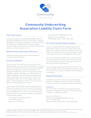 Fillable Online Community Underwriting Association Liability Claim Form ...