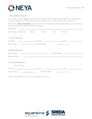 Fillable Online squareonesask NEYA Nomination Form - Square One Fax ...