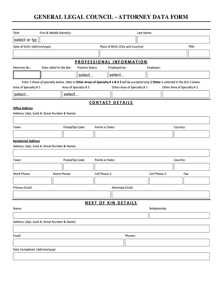 Fillable Online generallegalcouncil Attorney Data Form - General Legal ...