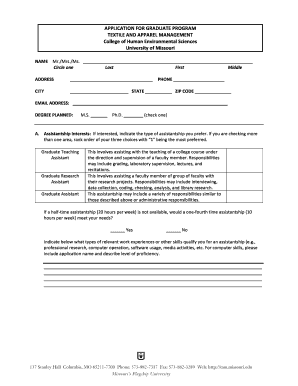 Fillable Online tam missouri TAM Graduate Application Form 1 page Rev ...