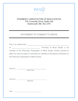 Fillable Online pans ns Consent to Serve Form - Pharmacy Association of ...