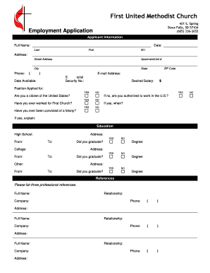 Fillable Online sfumc Job Application Form - First United Methodist ...