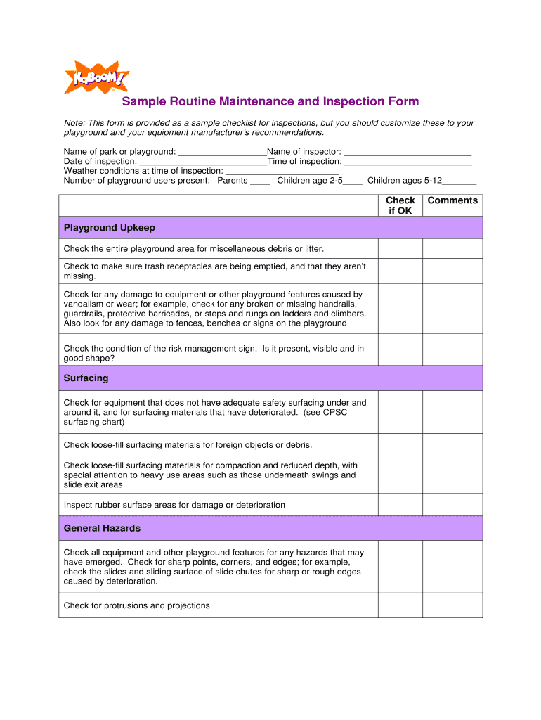 Fillable Online media kaboom Sample Routine Maintenance and Inspection ...