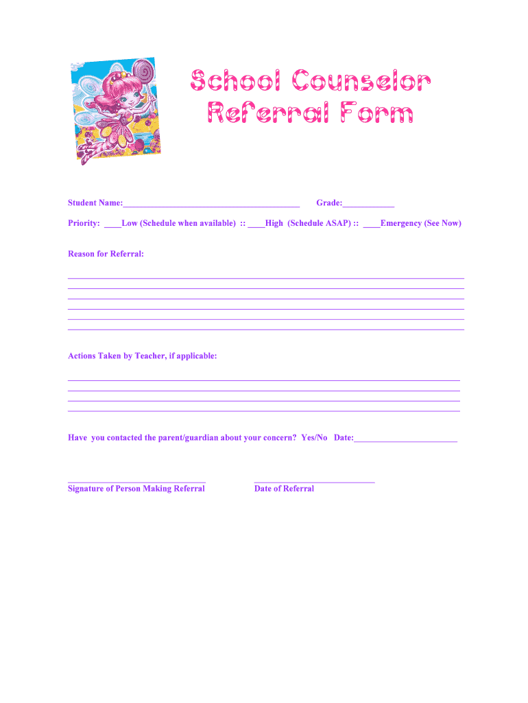 Fillable Online industrialisd School Counselor Referral Form ...