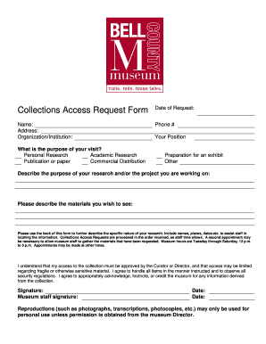 Fillable Online bellcountymuseum Collections Access Request Form Date ...