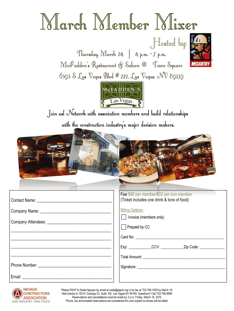 Fillable Online nvcontractors March Mixer - Associated General ...