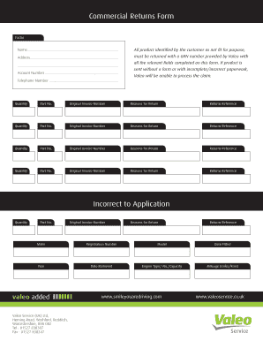 Fillable Online Commercial Returns Form - Valeo Fax Email Print - pdfFiller