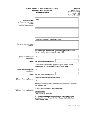 Fillable Online JOINT MEDICAL RECOMMENDATION Form 15 FOR RECEPTION INTO ...