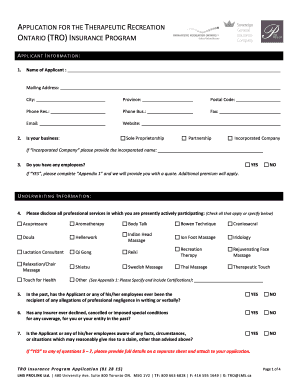 Fillable Online lmsprolink APPLICATION FOR THE THERAPEUTIC RECREATION ...