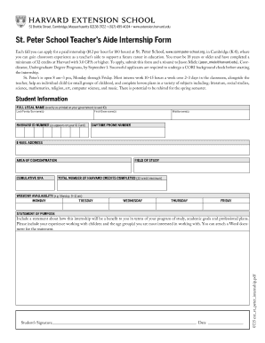 Fillable Online St Peter School Teachers Aide Internship Form Fax Email ...