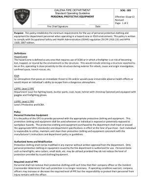 Fillable Online SOG 005 Personal Protective Equipment - Galena Fire ...