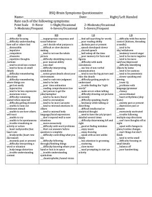 Fillable Online BSQ-Brain Symptoms Questionnaire Name Date Fax Email ...