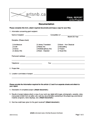 Fillable Online FINAL REPORT Documentation - artsnb Fax Email Print ...