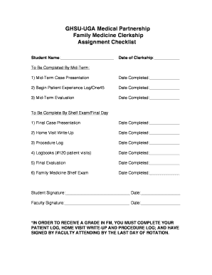 Fillable Online medicalpartnership usg GHSU-UGA FM Clerkship Assignment ...