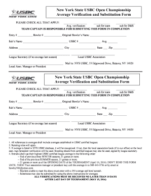 Fillable Online New York State USBC Open Championship Average ...