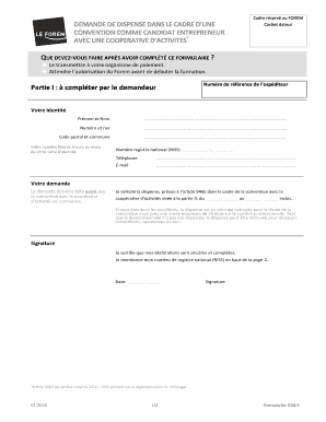 Remplissable En Ligne DEMANDE DE DISPENSE DANS LE CADRE D'UNE ... - Le Forem Fax Email Imprimer ...