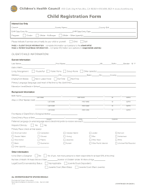 Fillable Online chconline Child Registration Form - Childrens Health ...
