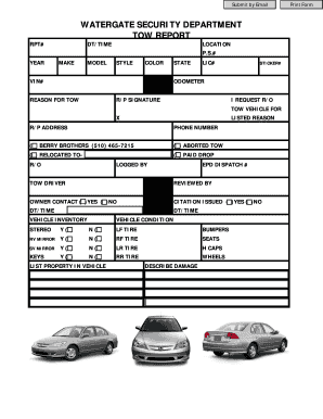 Fillable Online WATERGATE SECURITY DEPARTMENT TOW REPORT Fax Email ...