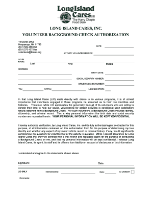 Fillable Online Volunteer Background Check Authorization - LICares.com ...