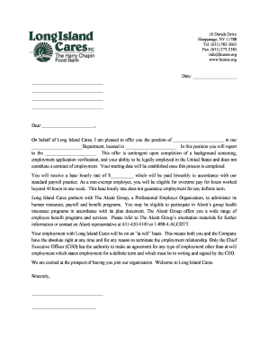 Fillable Online Job Offer Letter: Non-Exempt - LICares.com Fax Email ...