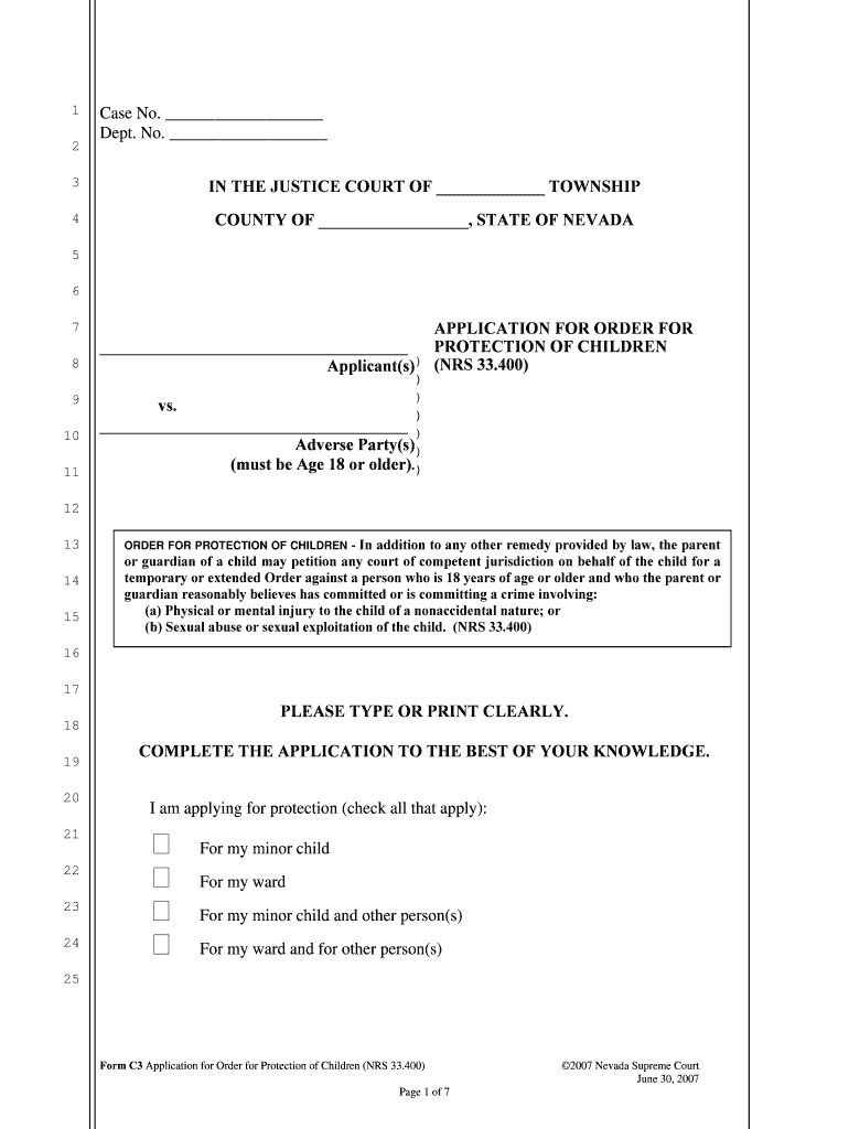 Fillable Online Form C3 - Application for Order for Protection of ...