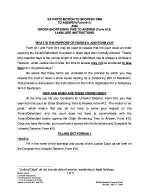 Fillable Online EX PARTE MOTION TO SHORTEN TIME TO ANSWER Form 11 AND ...