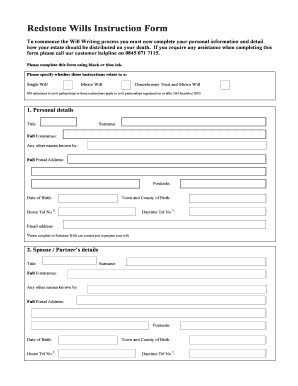 Fillable Online Redstone Wills bInstructionb Form Fax Email Print - pdfFiller