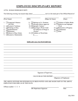 Fillable Online wff EMPLOYEE DISCIPLINARY REPORT - manual Fax Email ...