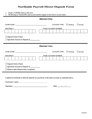Fillable Online Northside Payroll Direct Deposit Form Fax Email Print ...