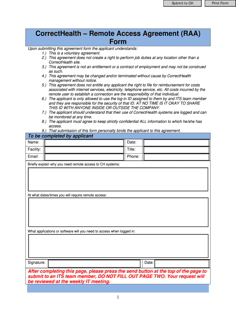 Fillable Online correcthealth BCorrectHealthb Remote Access Agreement ...