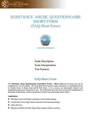 Fillable Online SUBSTANCE ABUSE QUESTIONNAIRE SHORT FORM SAQ-Short Form ...
