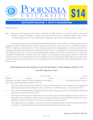 Fillable Online poornima edu Form S14 Undertaking Anti-Ragging Fax ...