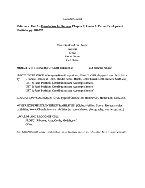 Fillable Online Sample Rsum Reference Unit 3 Foundations for Success ...