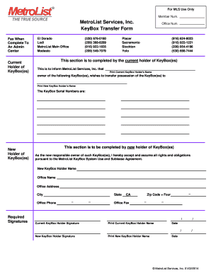 Fillable Online MetroList Services Inc KeyBox Transfer bFormb Fax Email ...