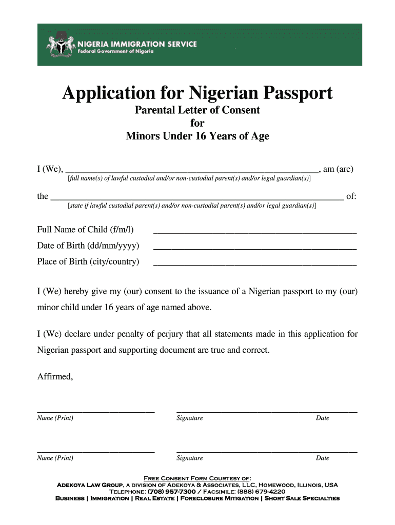 Letter Of Consent For Child Passport Nigeria Fill Online Printable 