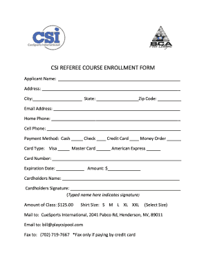 Fillable Online CSI REFEREE COURSE ENROLLMENT FORM Fax Email Print ...