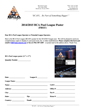 Fillable Online 2007 2008 BCA Pool League Posters Fax Email Print ...