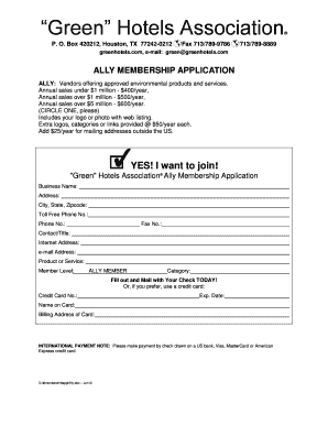 Fillable Online Ally membership application - Green Hotels Association ...