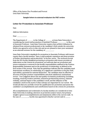 Fillable Online provost iastate Letter for Promotion to Associate ...
