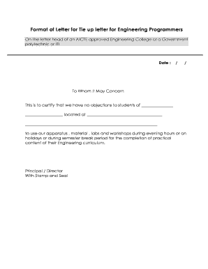 Fillable Online Format for Engineering Tie up letter - bKsouadmissionsb ...