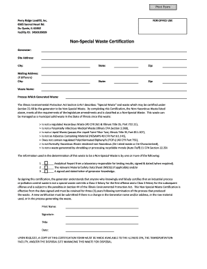 Fillable Online Non-Special Waste Certification - Perry Ridge Landfill ...