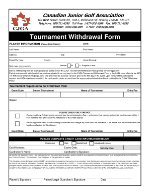 Fillable Online Tournament Withdrawal Form - Canadian Junior Golf Fax ...