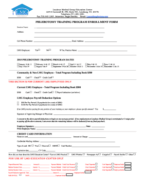 Fillable Online 2015 Phlebotomy Training Enrollment Form Fax Email Print - pdfFiller