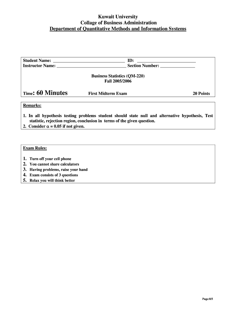 Fillable Online Kuwait University Collage of Business Administration ...