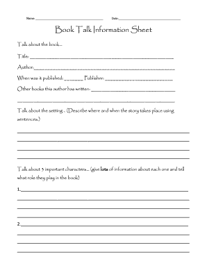Fillable Online view dreamstalk Name Date Book Talk Information Sheet ...