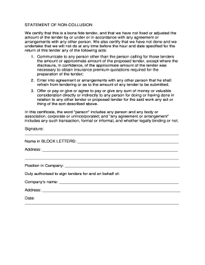 Fillable Online sciencewise-erc org STATEMENT OF NON-COLLUSION We ...